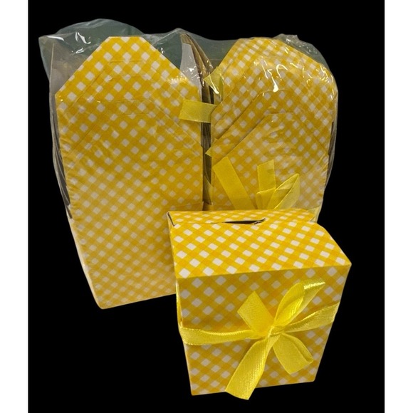 Party Supplies | 12 Mini Take Out Boxes Gingham Yellow White Check W ...